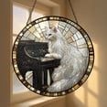 Stained Glass Piano Cat Window Decor, Playful Music Theme Art for ...