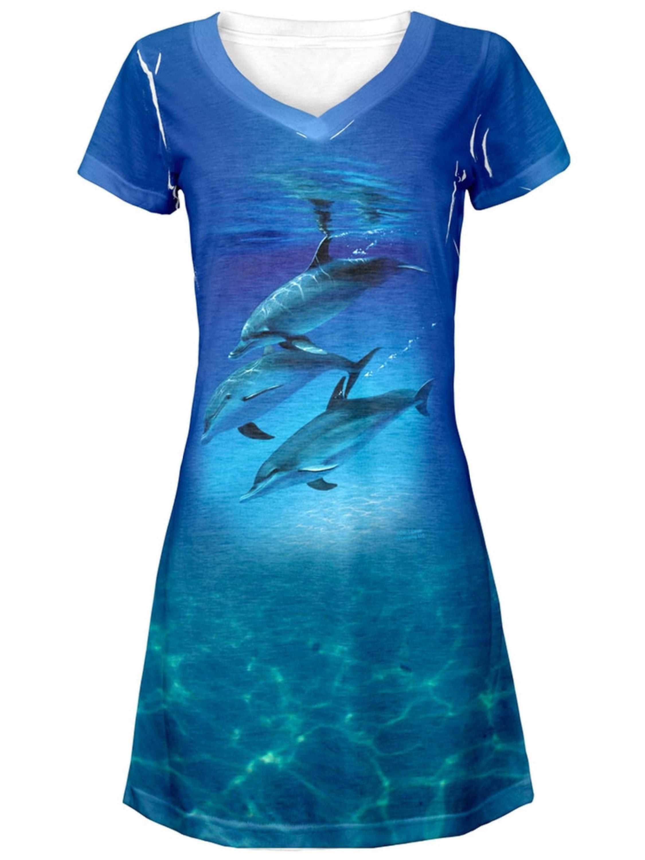 Three Dolphins All Over Juniors V-Neck Dress - Walmart.com