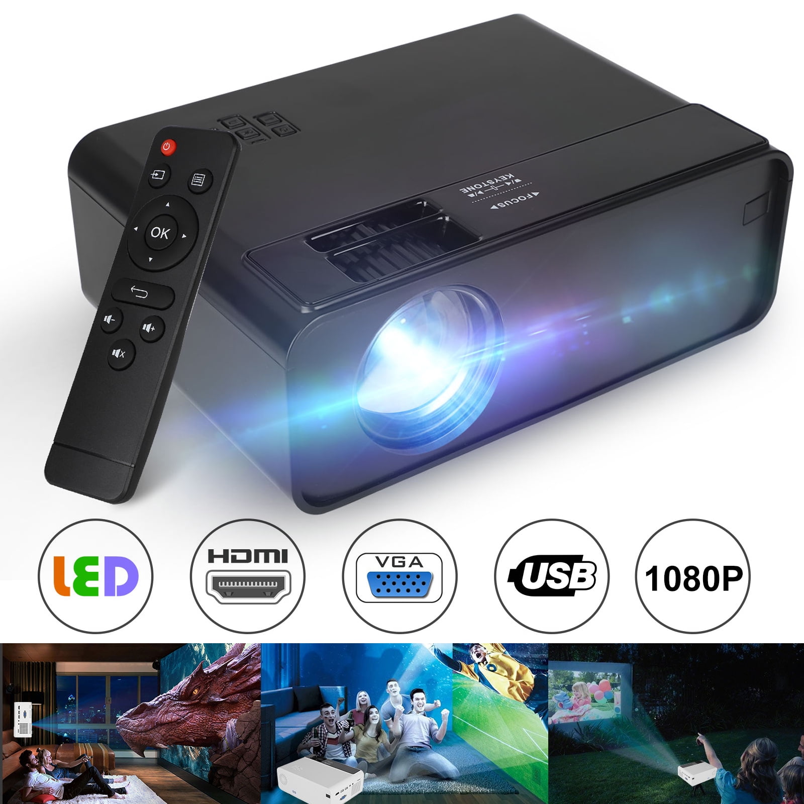 Pico Projector Mini Projector, Color LED Portable Video Projector Full ...