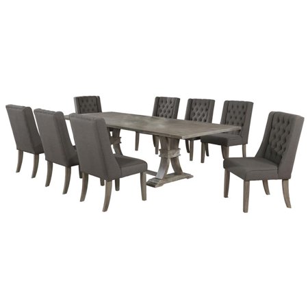 Rustic Gray Wood 9pc Dining Set with Table and Gray Linen Chairs ...