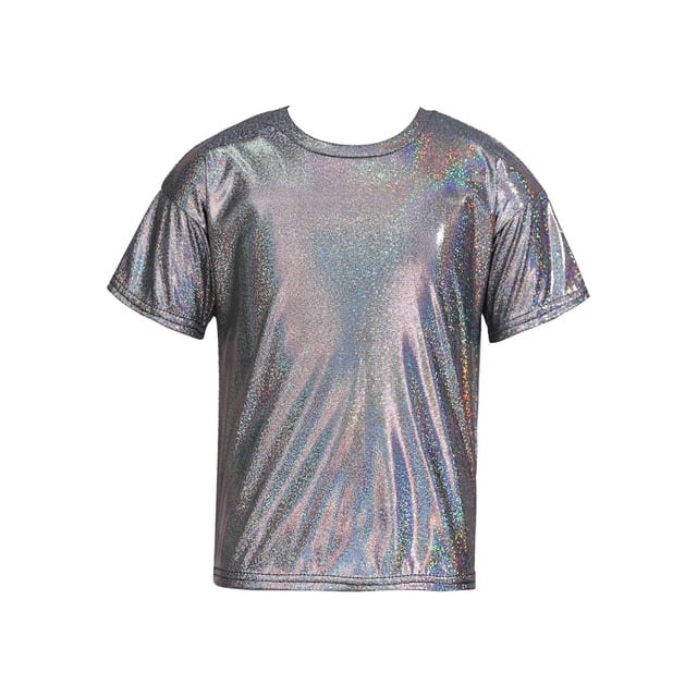 iiniim Kids Girls Boys Shiny Metallic Short Sleeve Shirt T-shirt ...