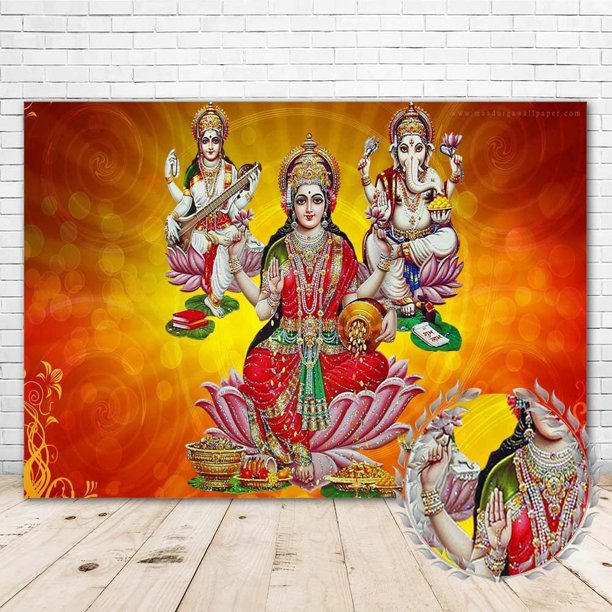 Hindu Goddess God Lakshmi Ganesh Saraswati Backdrop Poster 5x7 Vinyl ...