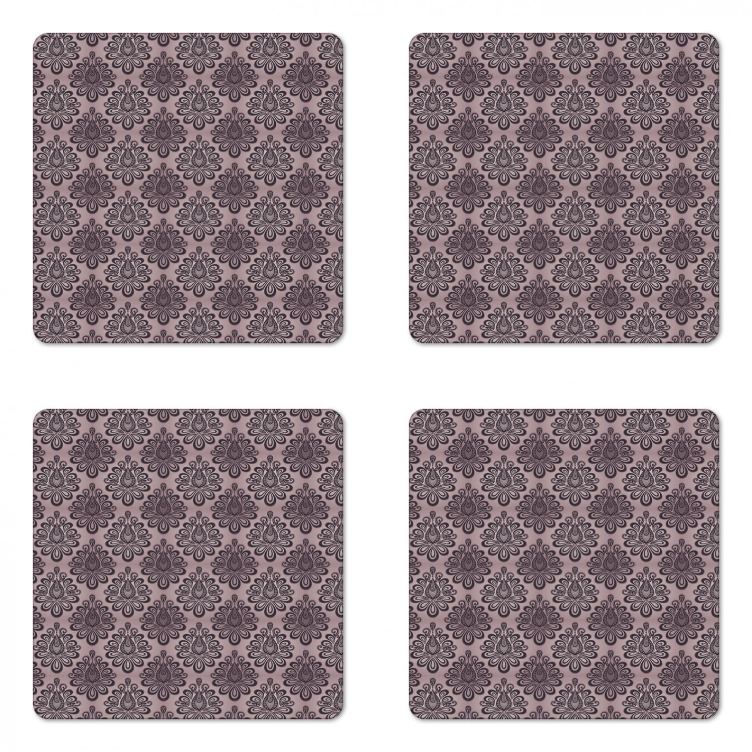 Traditional Coaster Set of 4, Damask Style Grey Motifs with Little Dots ...