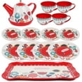 Style-Carry Tea Set for Little Girls, Pretend Play Tea Party Set, Floral Design Kids Tin Tea Set ...