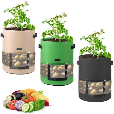 3 Garden Planting Bags, 7 Gallon Grow Bags with Handles and Clear Visor ...