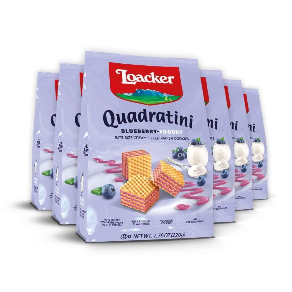 Loacker Quadratini Blueberry-Yogurt, Cream-Filled Bite-Size Wafer ...