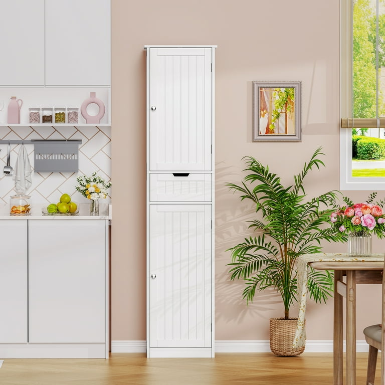 FANGSUM Tall Bathroom Cabinet Storage Cabinet with 2 Doors 1 Drawer Narrow Floor Storage Cabinet with Adjustable Shelves for Bathroom Living