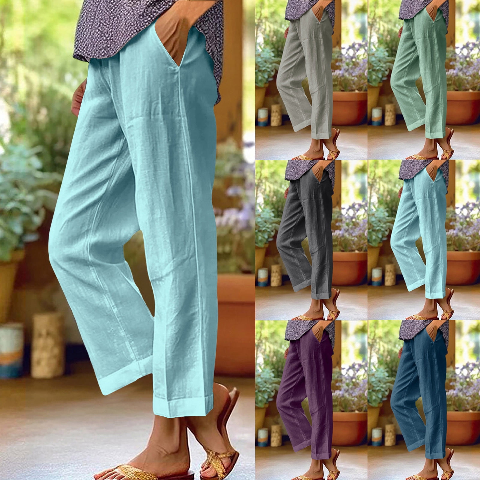 Click here for Sentmoon Lounge Pants Solid Color Elastic Waist Li... prices