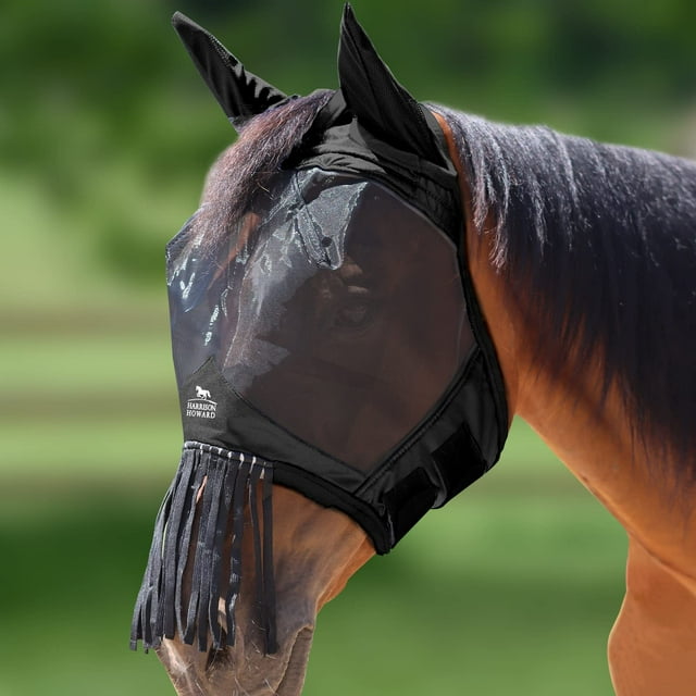 Harrison Howard CareMaster Horse Fly mask with Ears and Nose Fringe Fly ...
