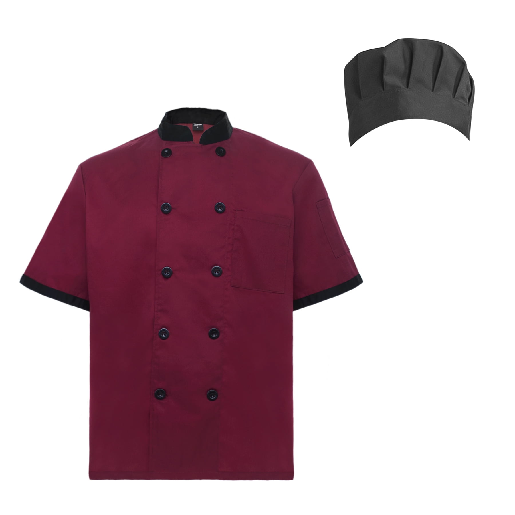 Toptie Unisex Short Sleeve Cooking Chef Coat Jacket with Adjustable Hat ...