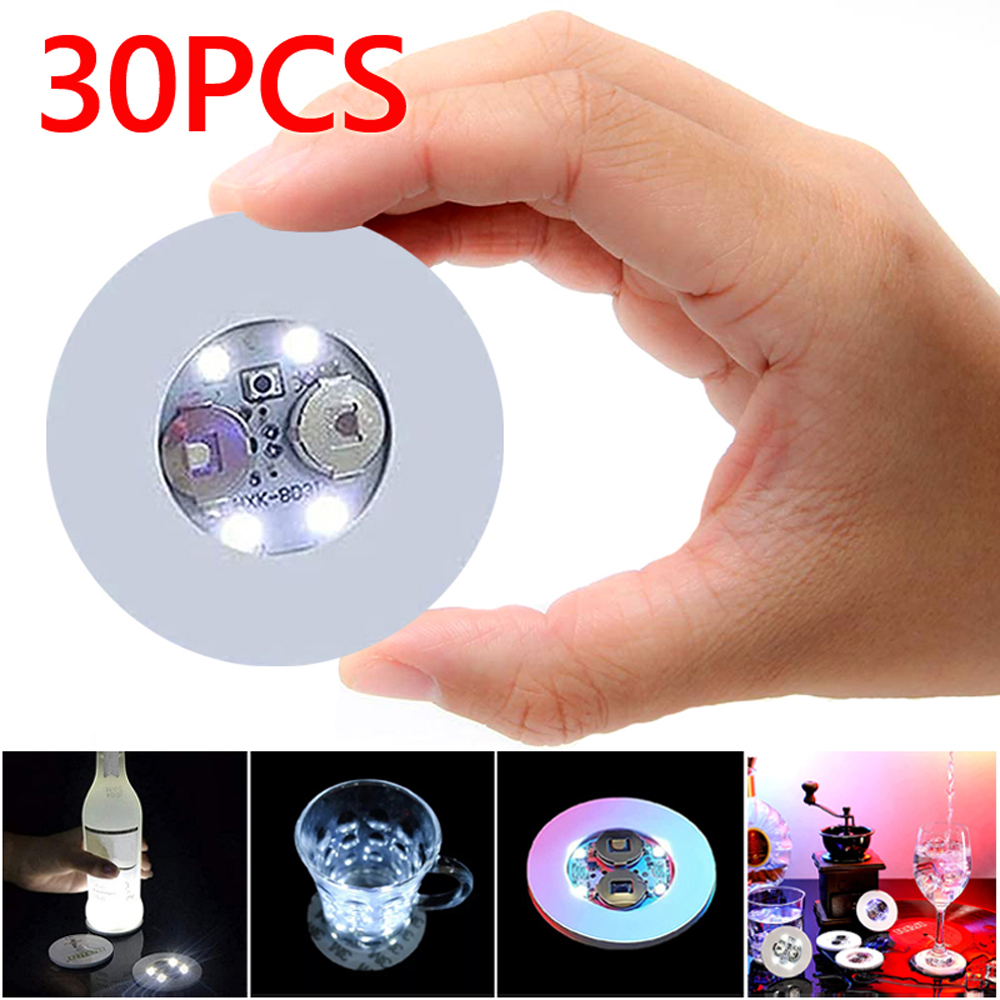 LED Coasters, 30 Pack RGB Cup Pads Lights, Bottle Glorifier, 7 Color ...