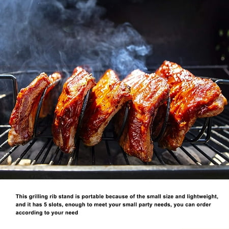 Grill Rib Rack Iron Grilling Barbecue Rib Stand BBQ Steak 5 Slots Non ...