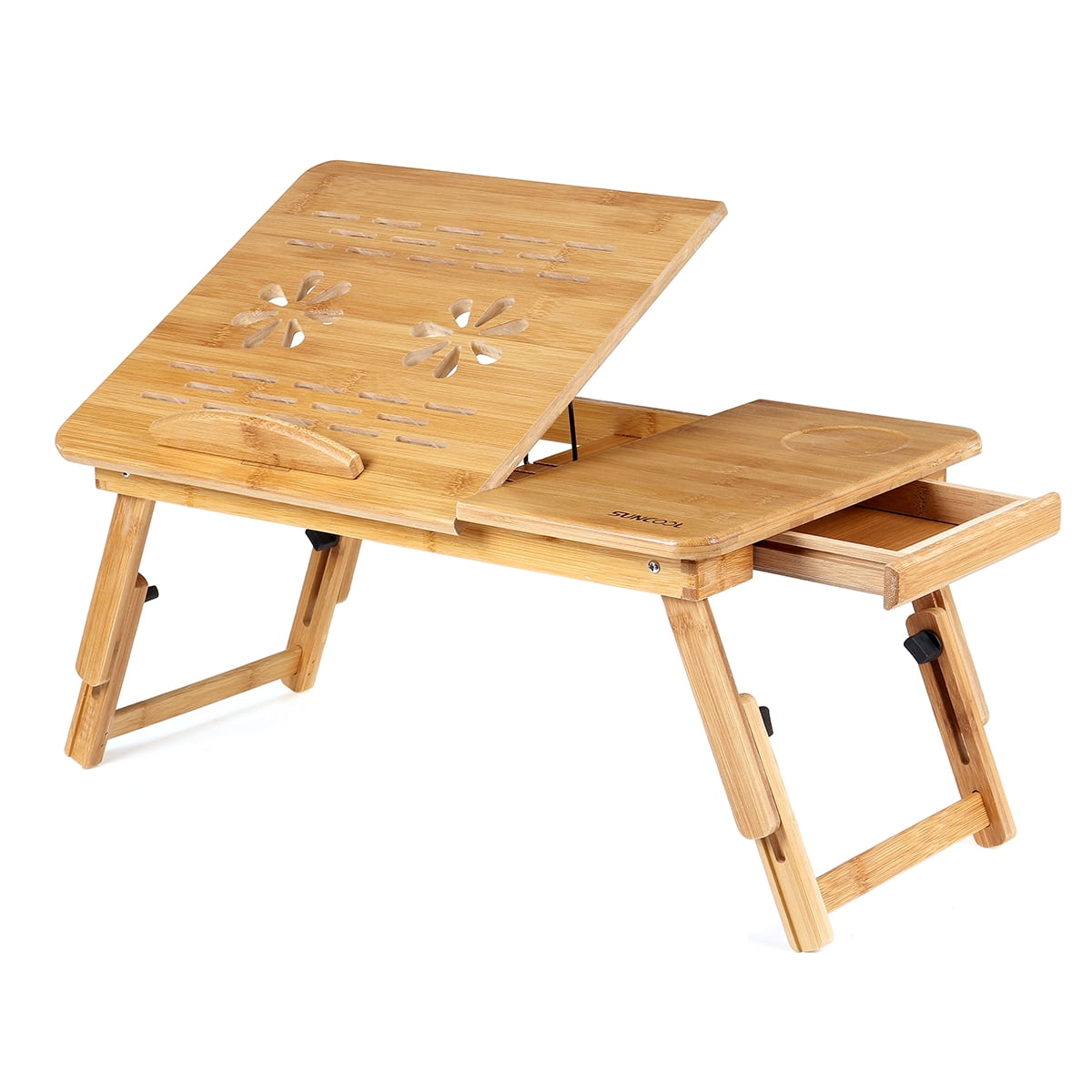 Foldable Bamboo Laptop Desk Adjustable Height Bed Tray Table with ...