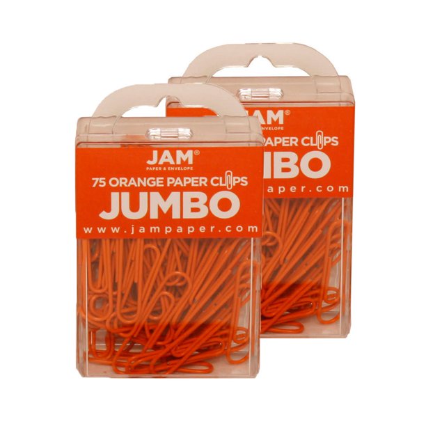 JAM Jumbo Paper Clips, Orange, 2 Packs of 75, Large - Walmart.com
