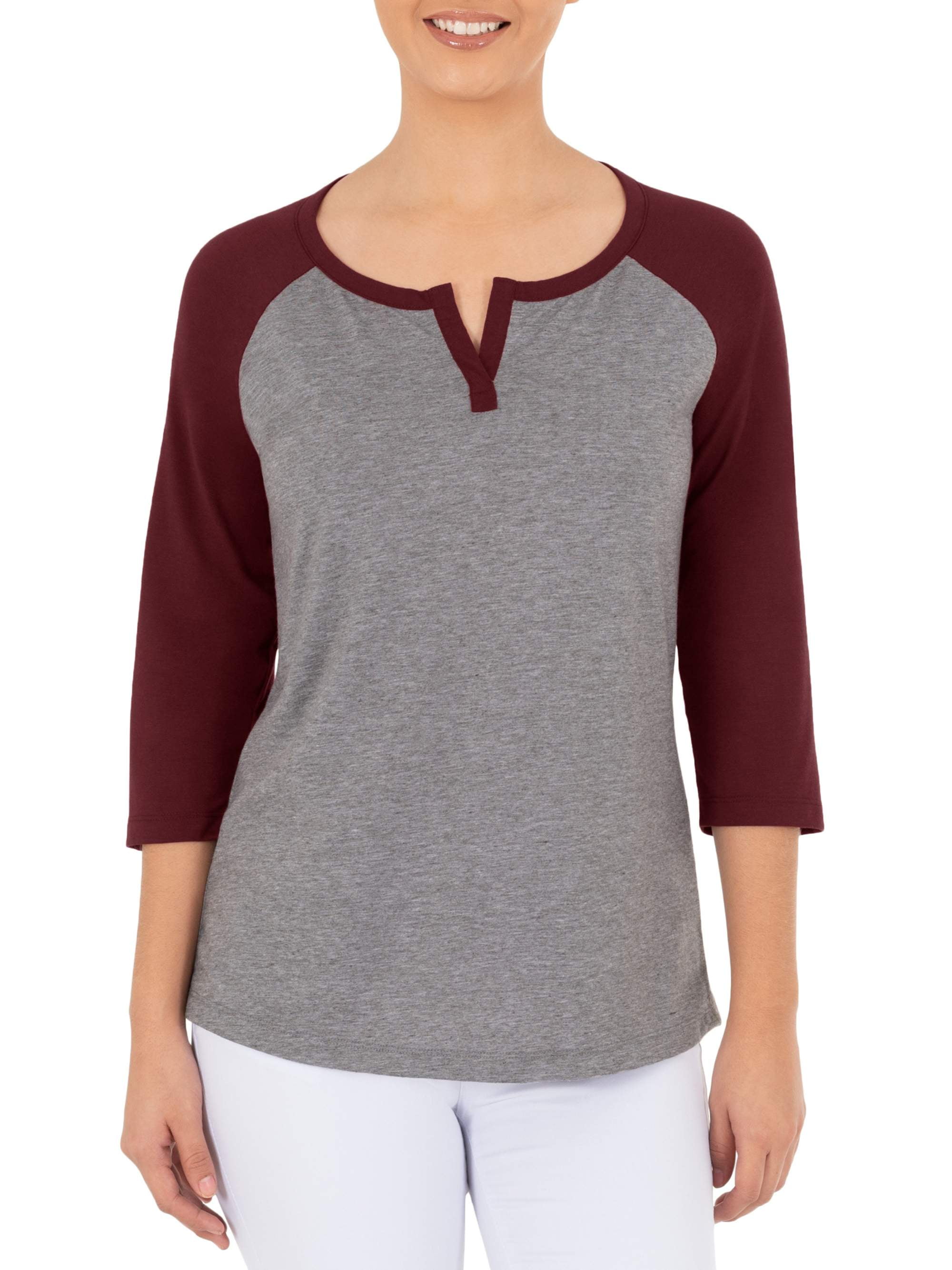 Athletic Works Women's Athleisure Split Neck Baseball T-shirt - Walmart.com
