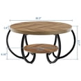 30" Round Oak Farmhouse Coffee Table with Storage Shelf, 2-Tier Rustic ...