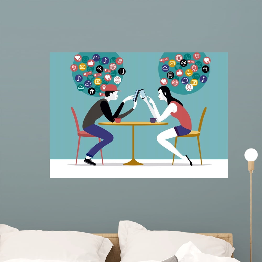 Millennial Couple Networking Wall Mural Wallmonkeys Peel and Stick ...