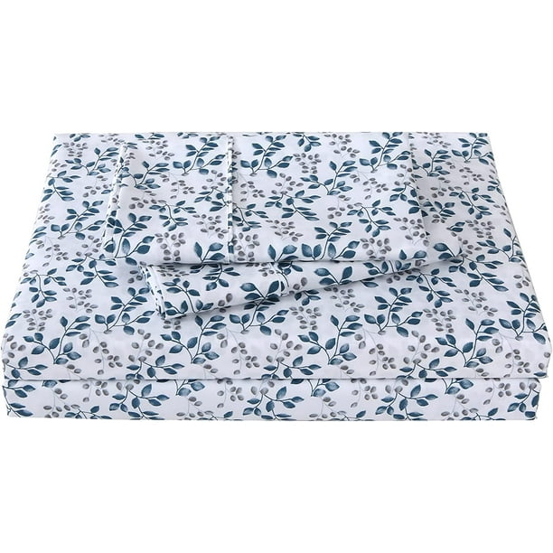 softan Queen Sheet Set Queen Printed Bed Sheets with Green Leaves ...