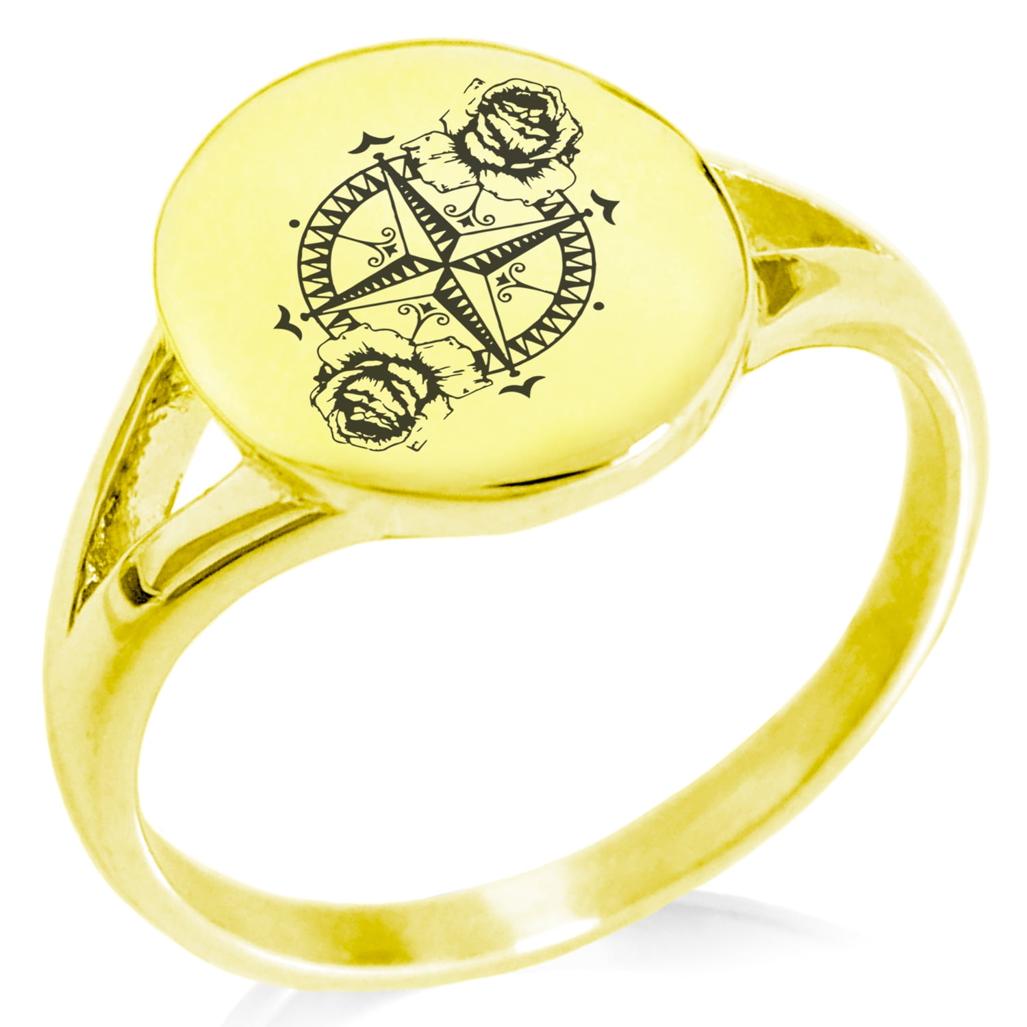 Stainless Steel Nautical Floral Rose Compass Minimalist Oval Top ...