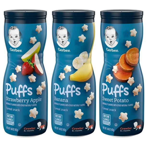 Gerber Puffs Variety Pack, 1 Strawberry Apple, 1 Banana, 1 Sweet Potato ...