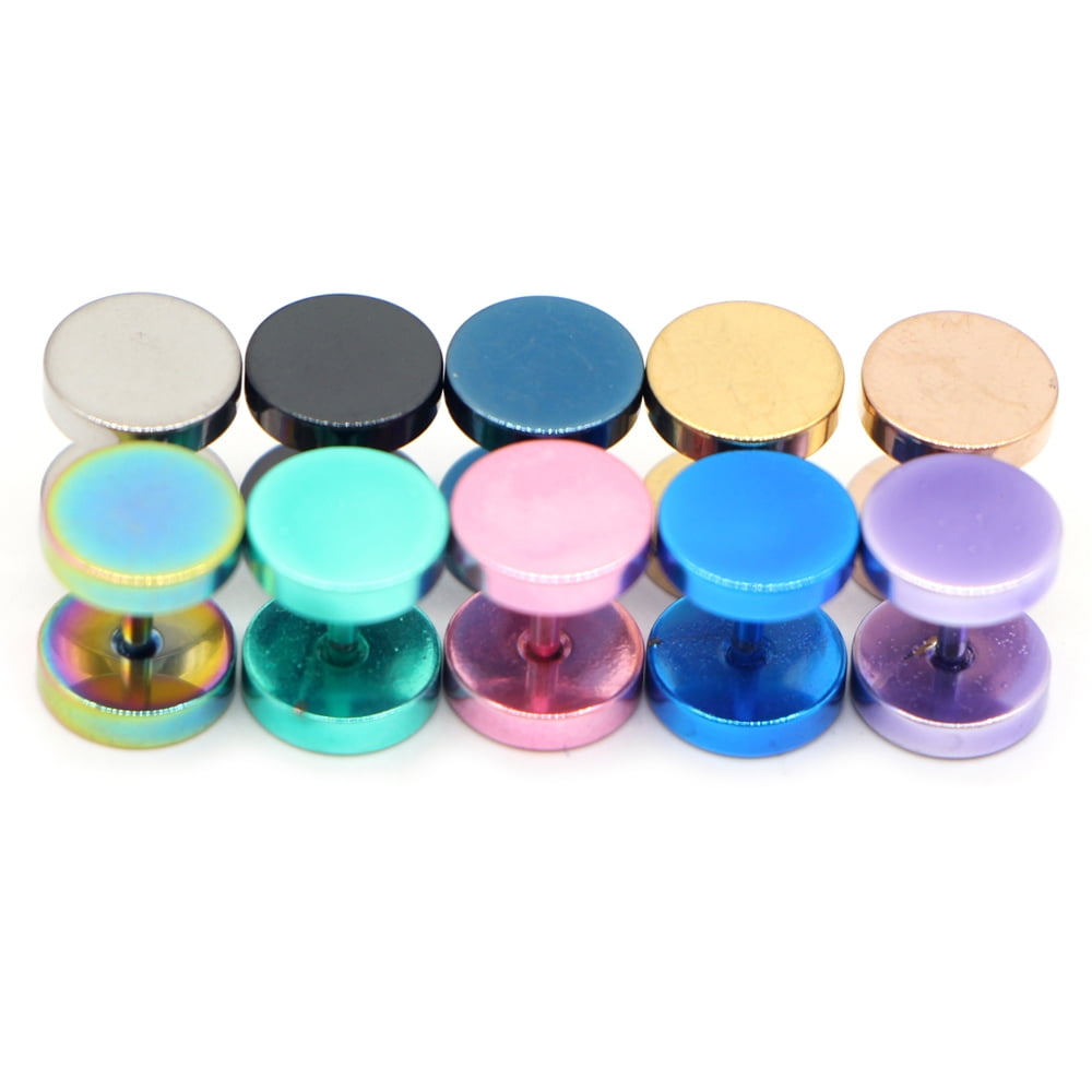 2pcs Gothic Stainless Steel Barbell Round Stud Earrings For Women Men ...