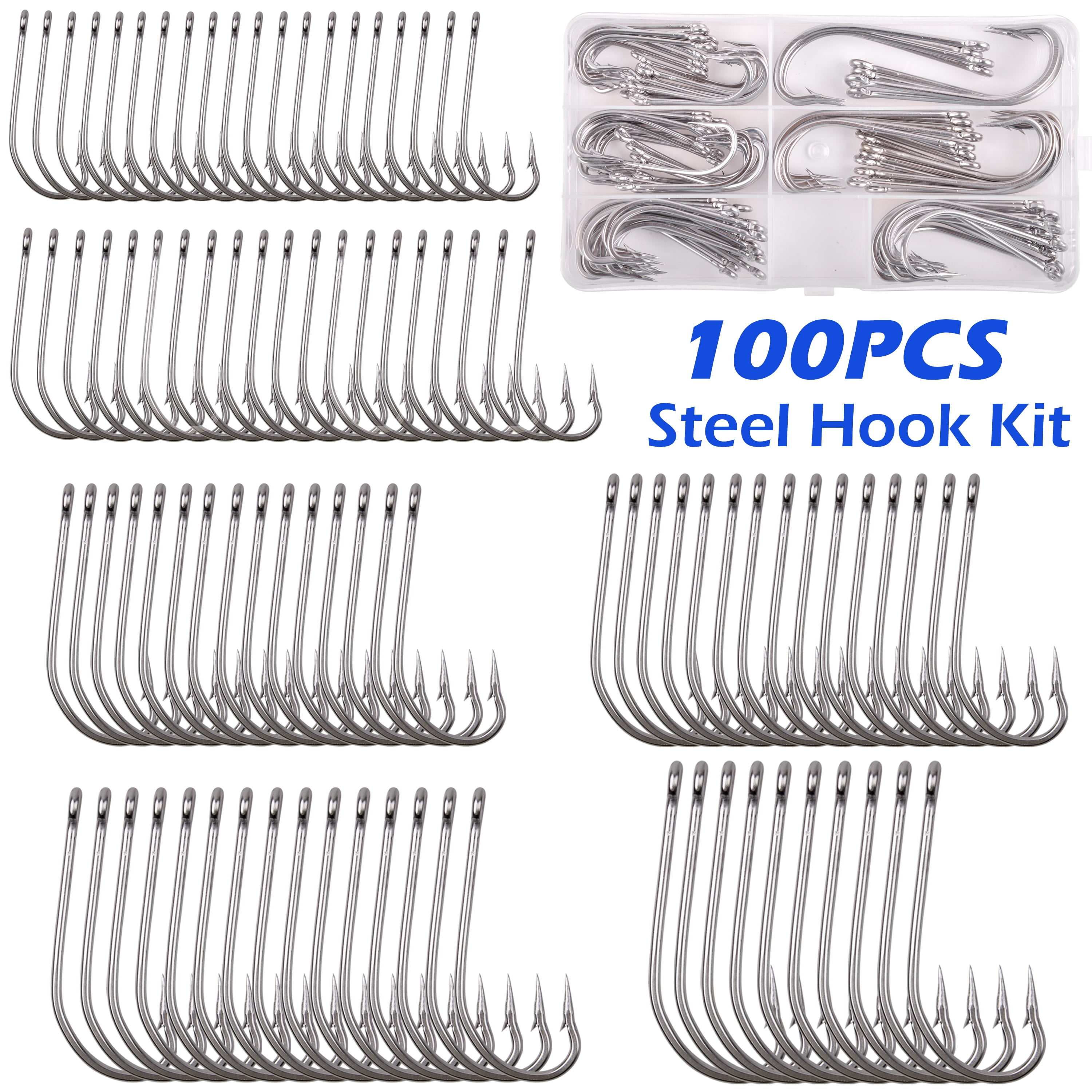Stainless Steel Saltwater Fishing Hooks Kit, 100pcs O'shaughnessy Long ...
