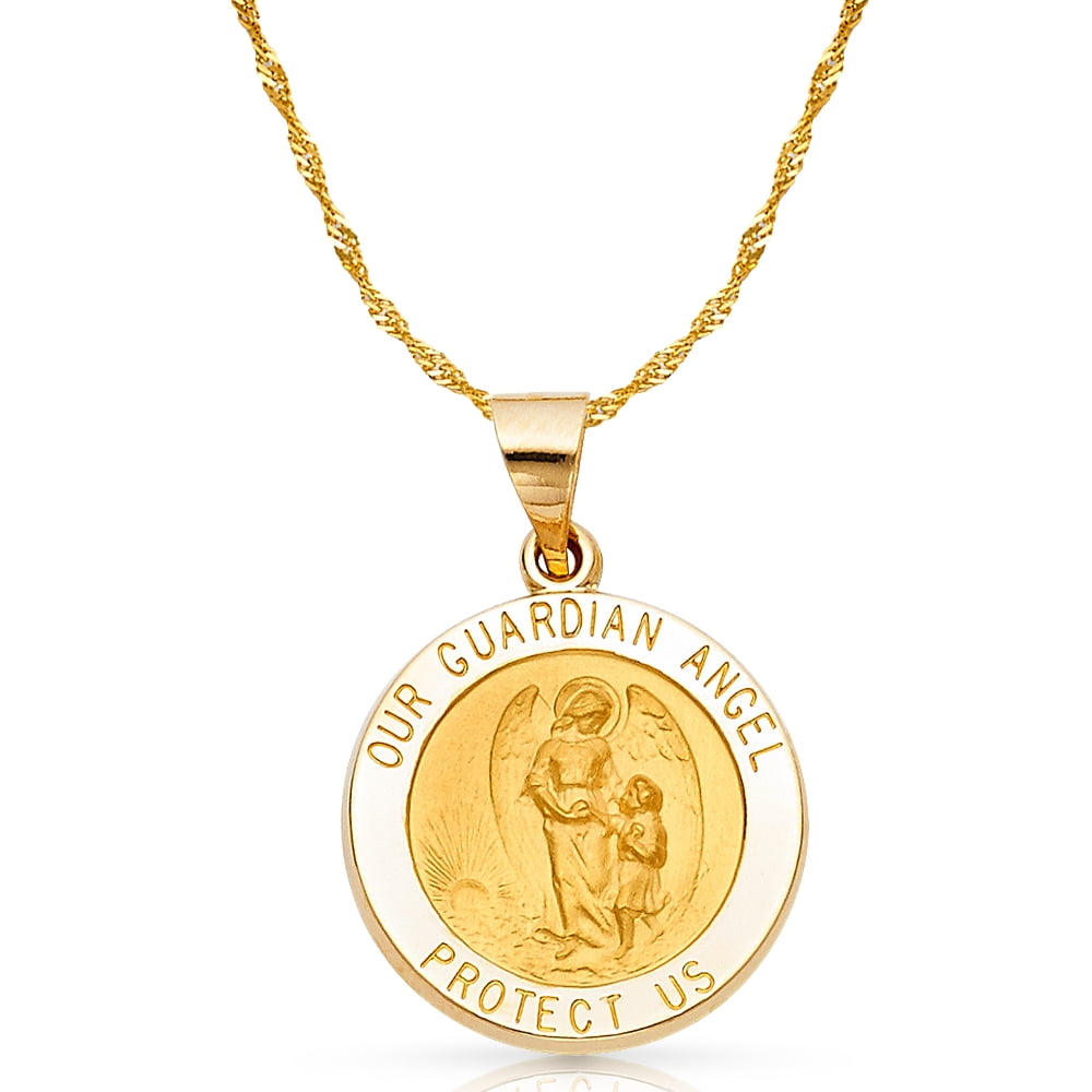 Ioka-14K Yellow Gold Our Guardian Angel Charm Pendant with 1.8mm ...