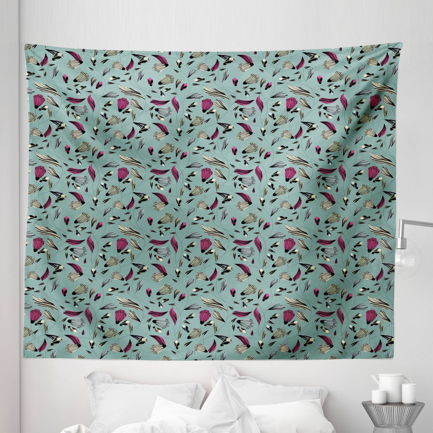 Vintage Tapestry, Drawing Style Antique Rich Ornament with Buds Gentle ...
