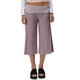 Resicozy Striped Fold Over Capri Pants for Women Low Rise Wide Leg Yoga ...