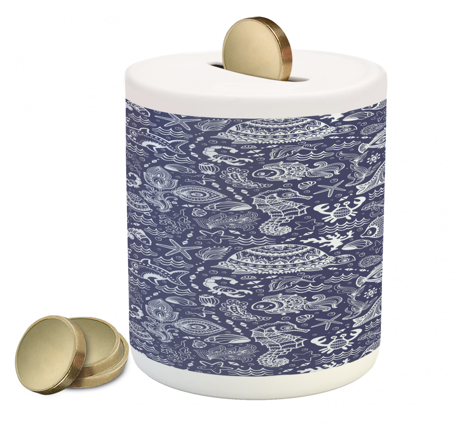 Under the Sea Piggy Bank, Ocean Animals Shells Plants Seahorse Turtle ...
