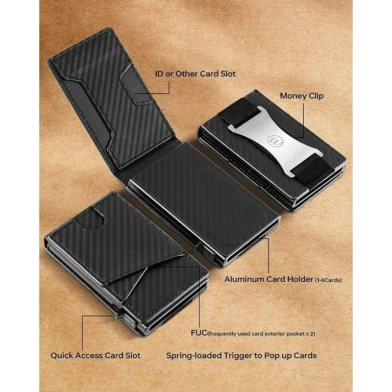 WELLNEC Slim Wallet Men s Leather Wallet with POP UP Card Holder RFID Blocking Metal Money Clip Walmart