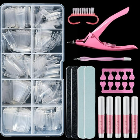 Acrylic Nails Tips Kit, 500PCS French False Nails Clear Half Cover Fake ...