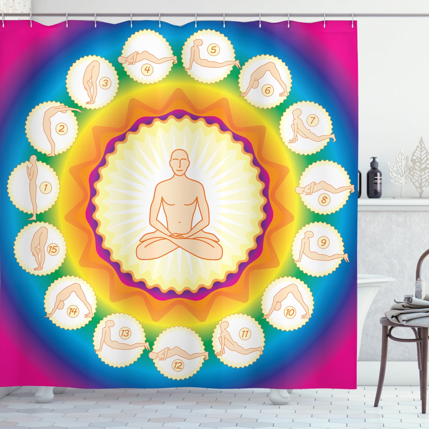 Ambesonne Yoga Shower Curtain, Yogi Lotus Posture Poses, 69"Wx75"L ...