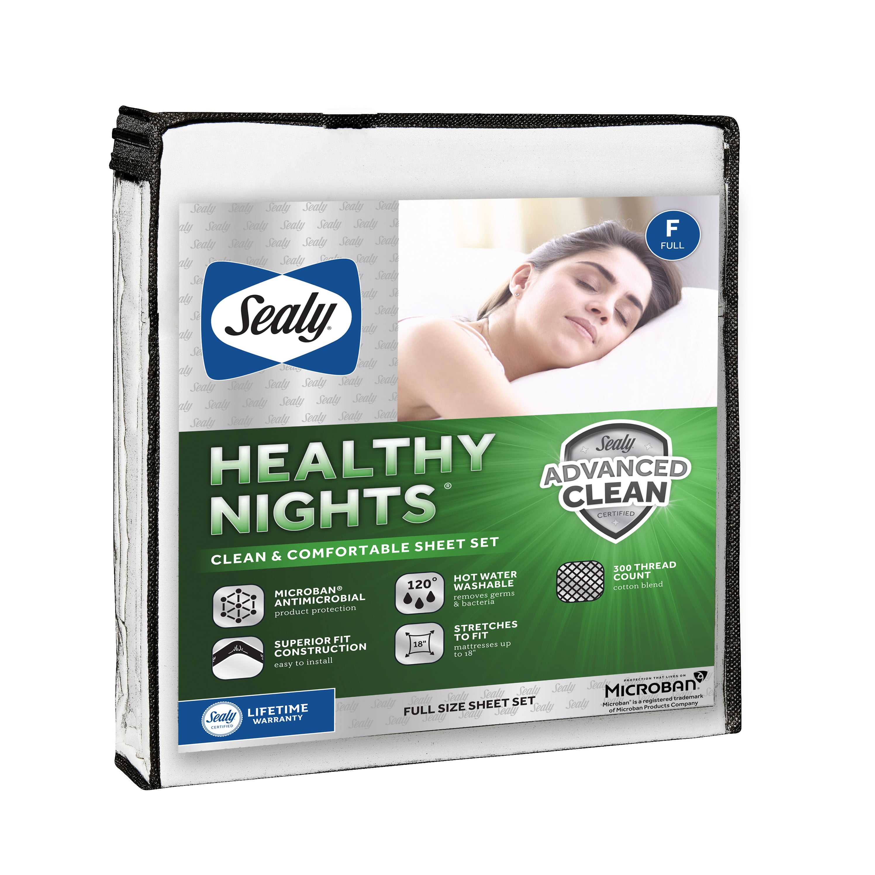 Sealy Healthy Nights Clean and Comfortable Sheet Set, Queen, White ...