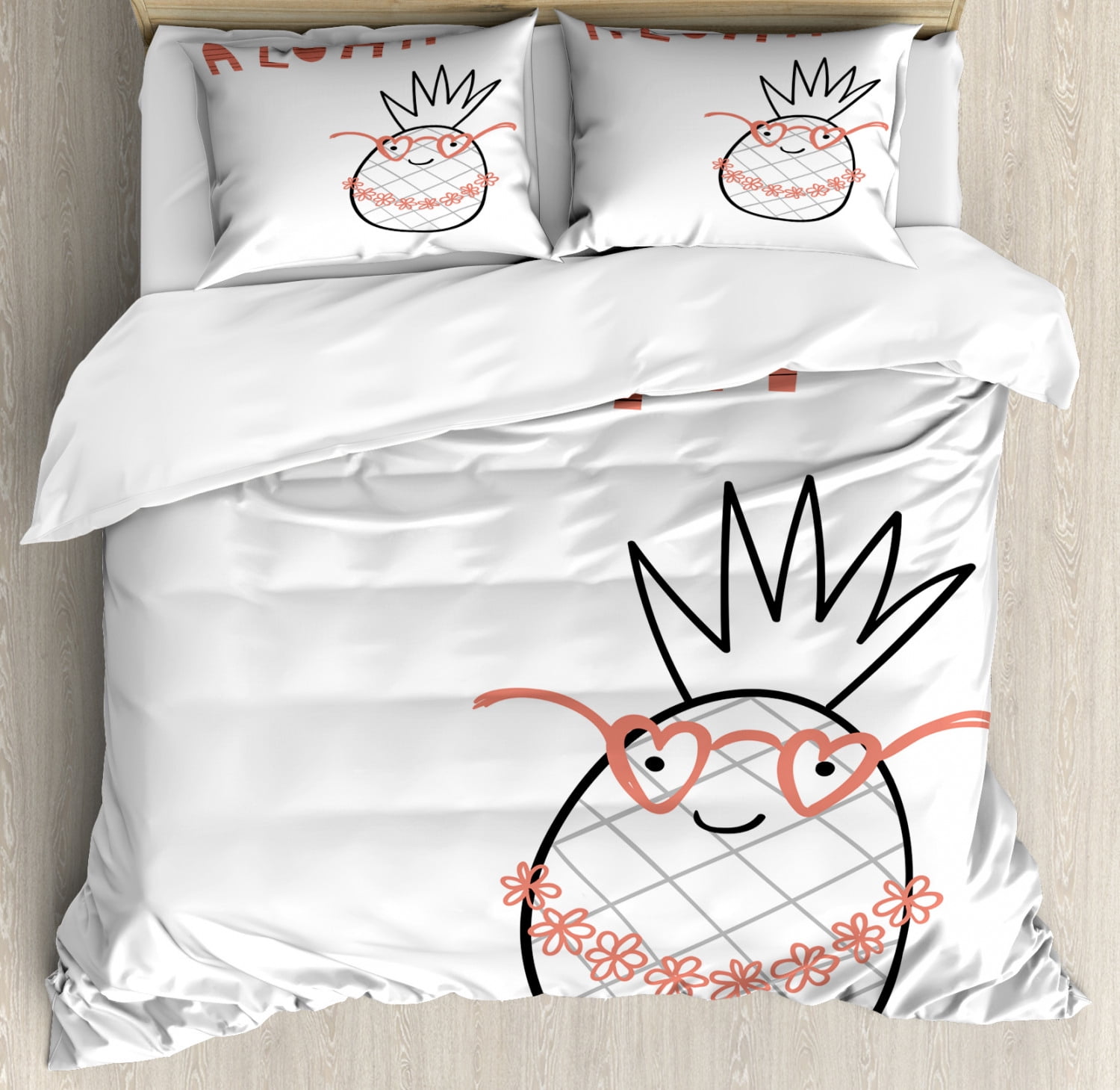 Aloha Duvet Cover Set King Size, Striped Aloha Texting with Doodle ...