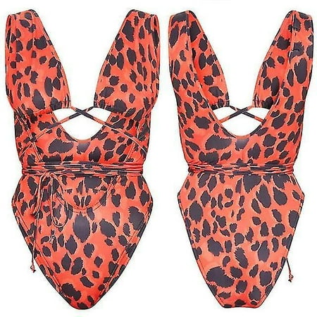 HEIBIN Summer Sexy Women One Piece Leopard Print Bandage Bathing Suit ...
