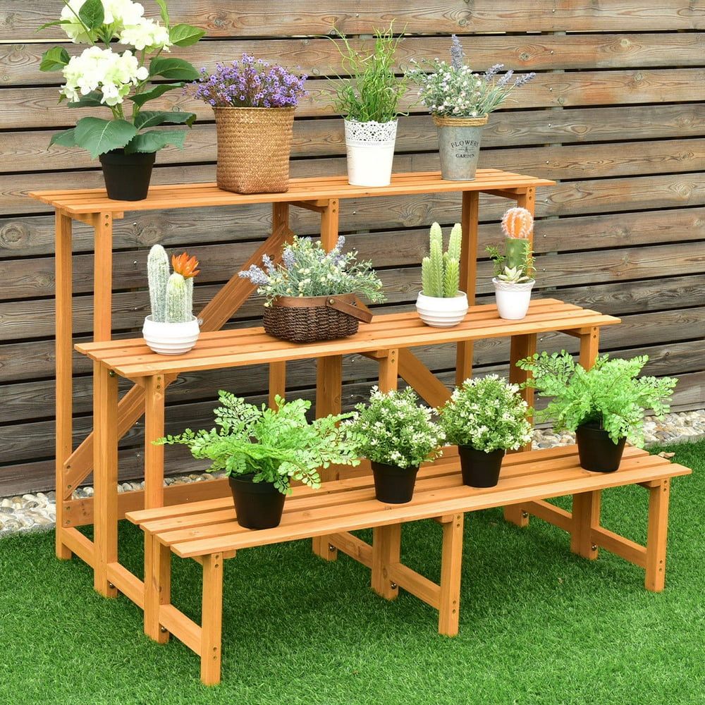 3 Tier Wide Wood Flower Pot Step Ladder Plant Stand