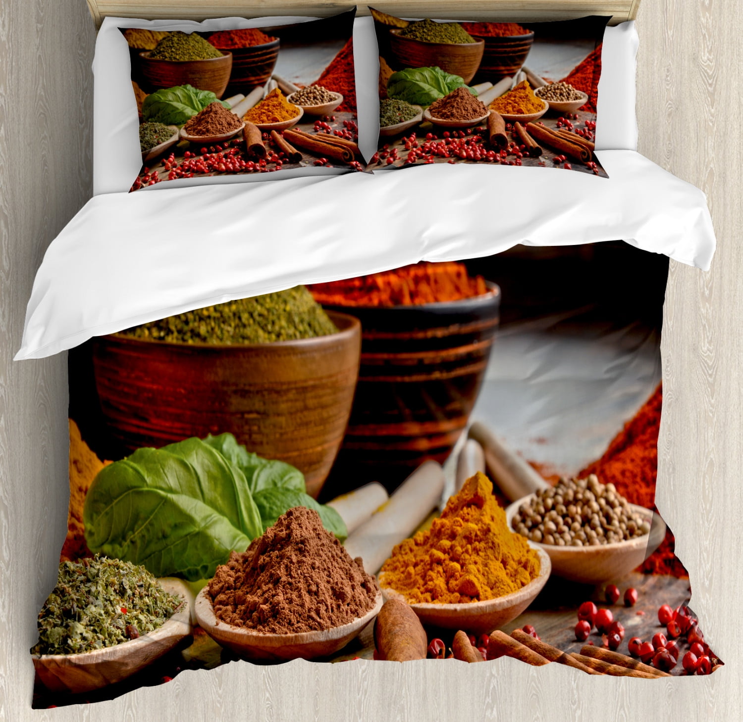 Spice Duvet Cover Set Queen Size, Varieties of Spices in Bowls with ...
