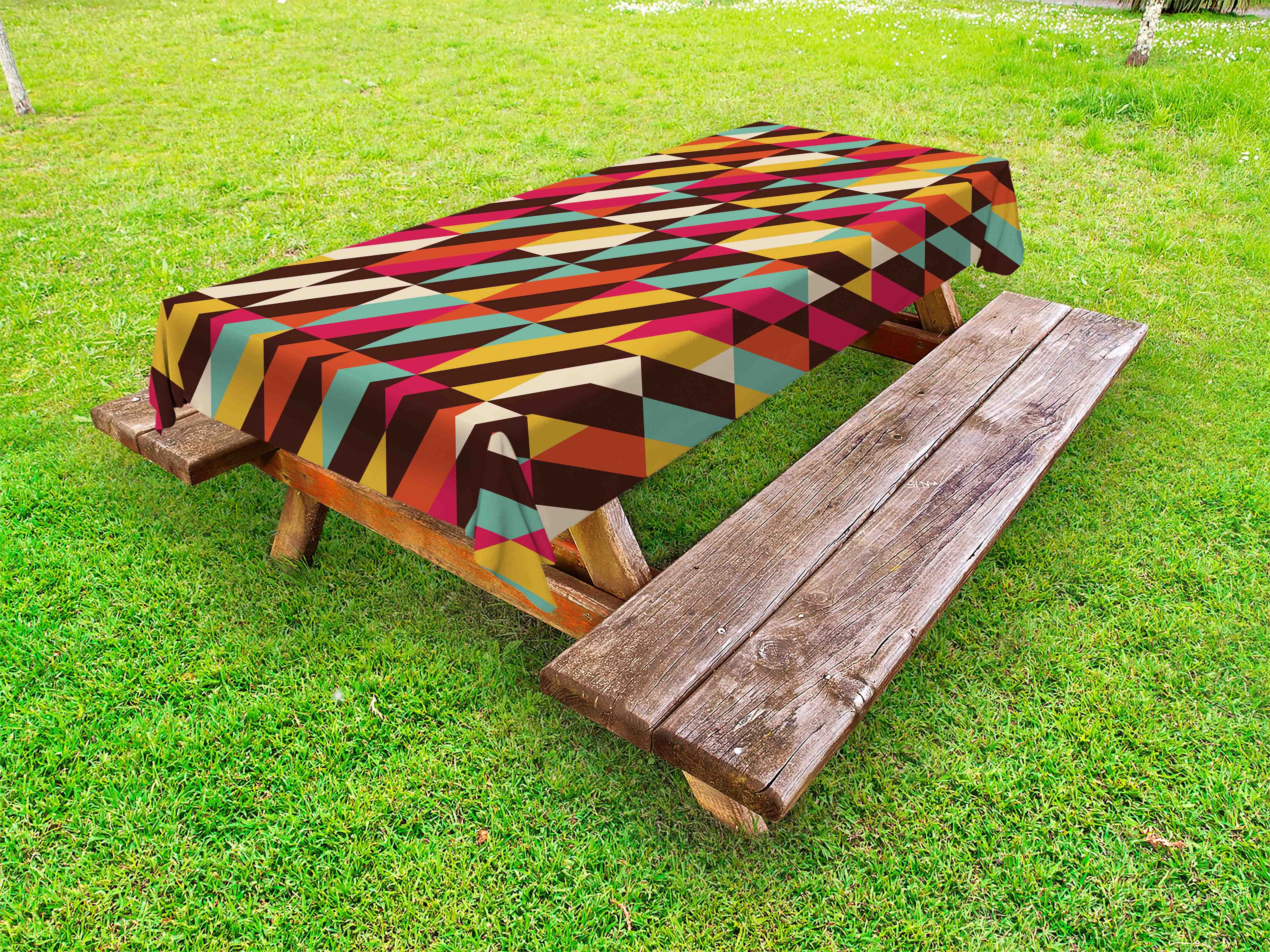 Abstract Outdoor Tablecloth, Funky Geometric Square Boxes with Parallel ...