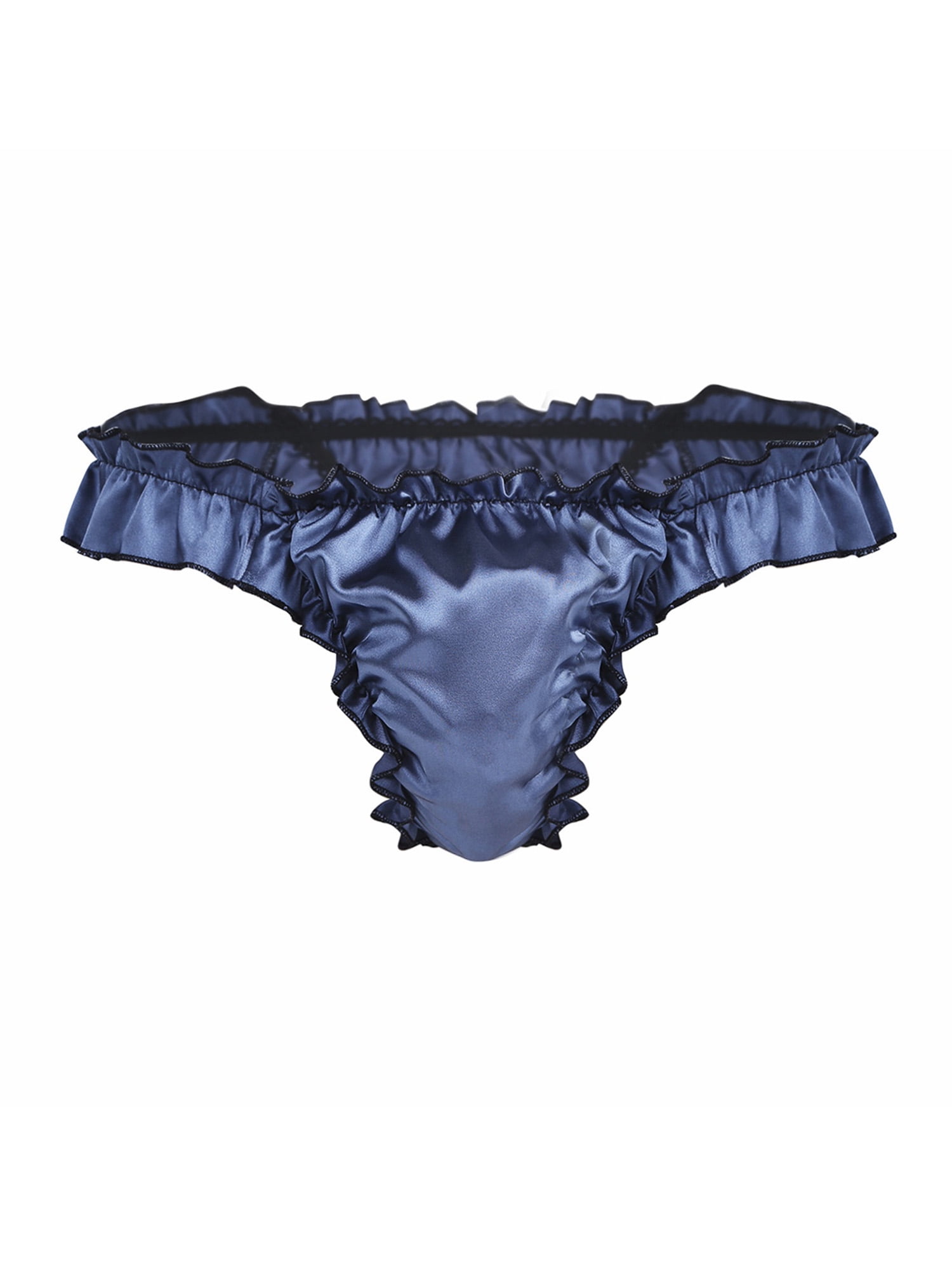Iefiel Mens Soft Satin Ruffled Frilly Silky Sissy Thong Briefs Feminine