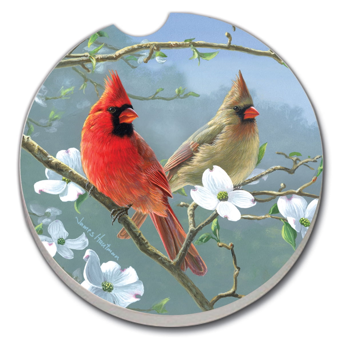 Absorbent Stoneware Car Coaster, Beautiful Songbirds - Cardinals, Set ...