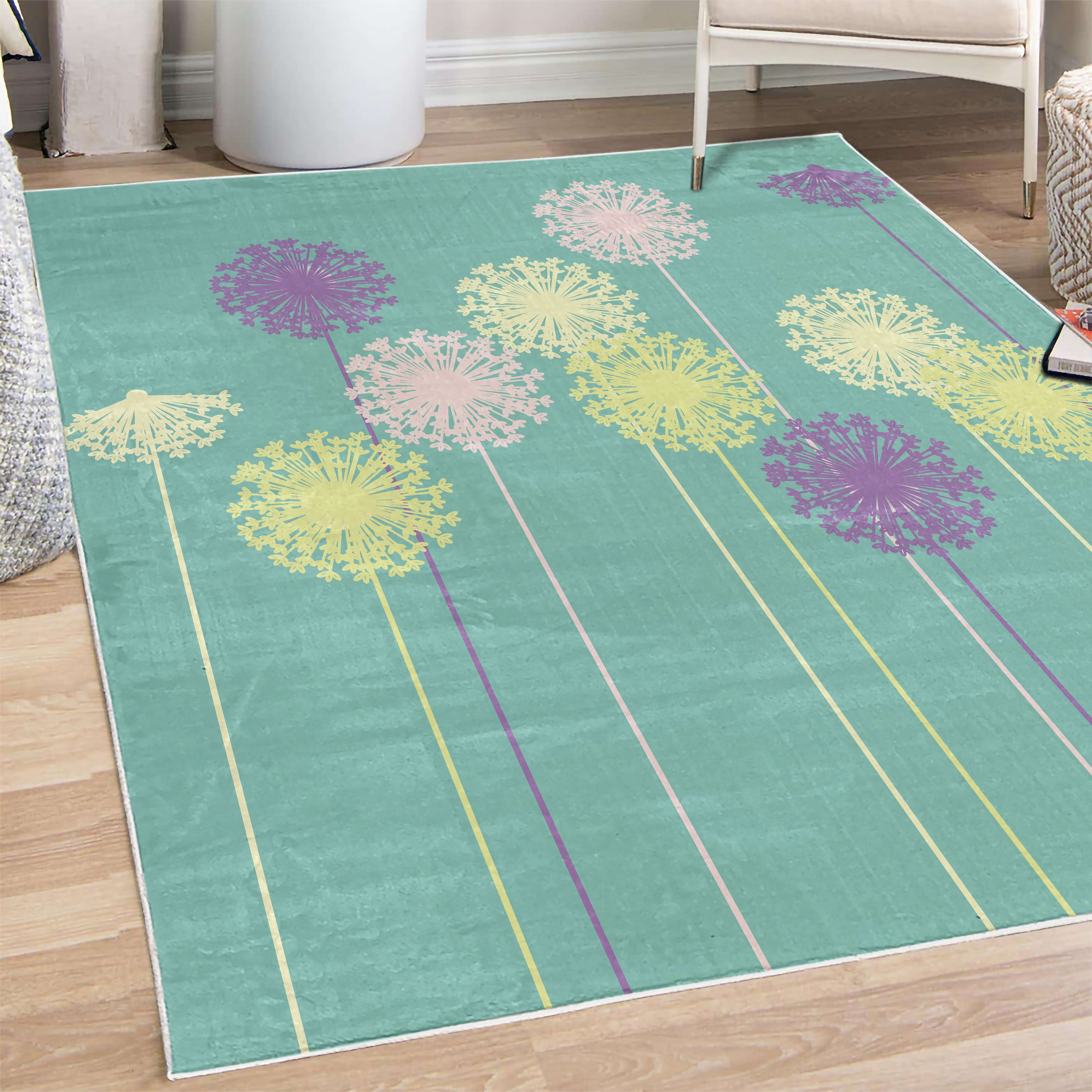 Dandelion Decorative Rug, Abstract Wildflower Silhouettes Botanical ...