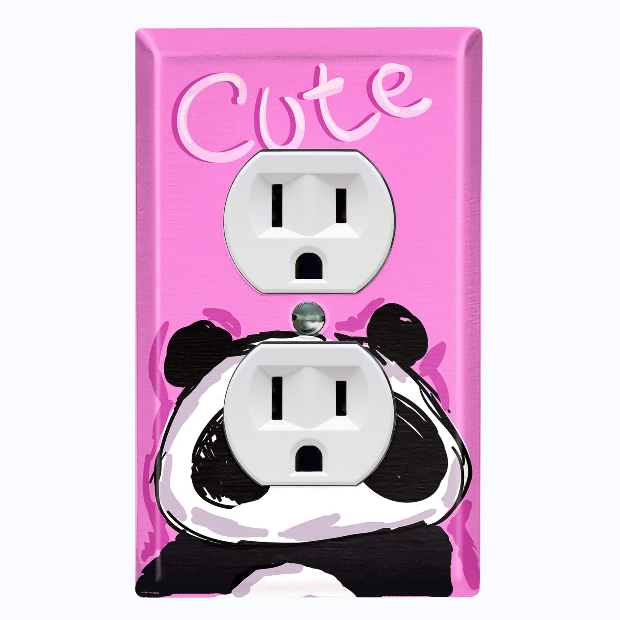 Metal Light Switch Plate Outlet Cover (Cute Panda Pink - Single Duplex ...