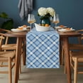 Blue Checkered Cotton Linen Table Runner Modern Minimalist Watercolor ...