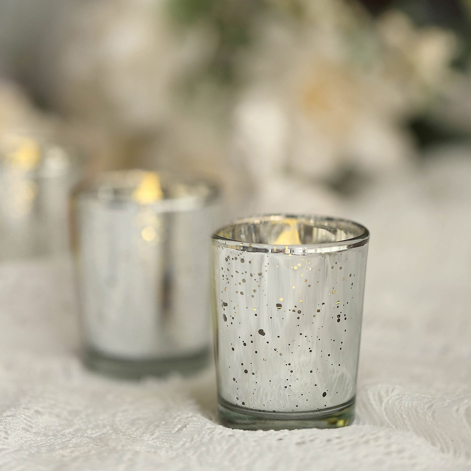 Efavormart 12 Pack 2 Metallic Silver Mercury Glass Candle Holders