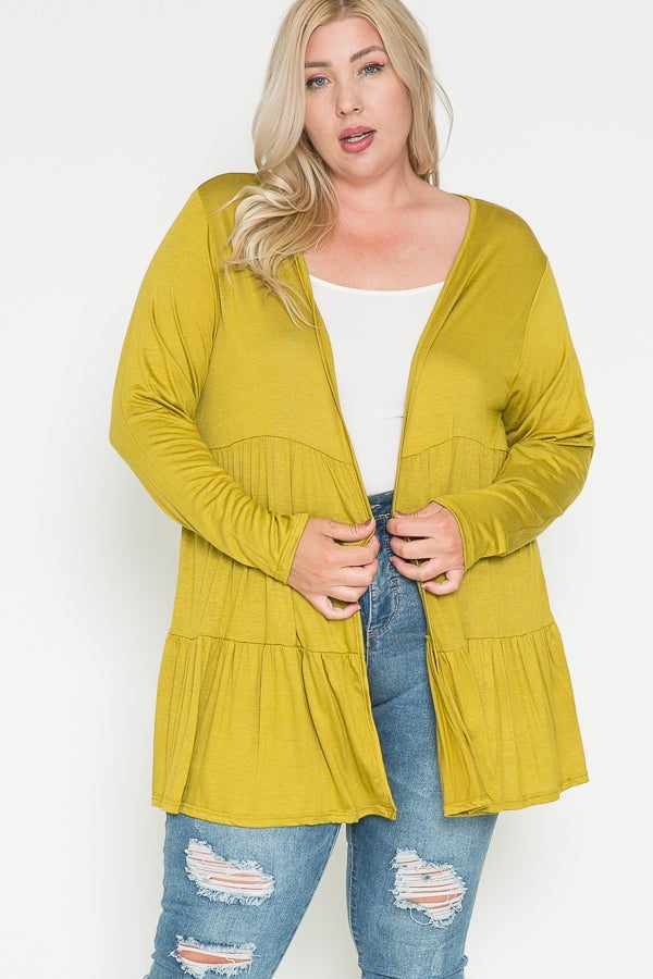 Women's Plus Size Solid Long Sleeve Front Open Tiered Cardigan ...