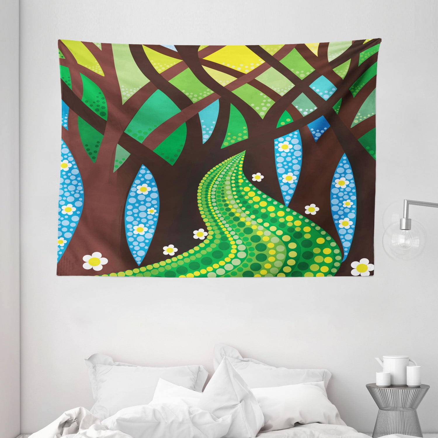 Enchanted Forest Tapestry, Abstract Woods with Footpath Going in Depth ...