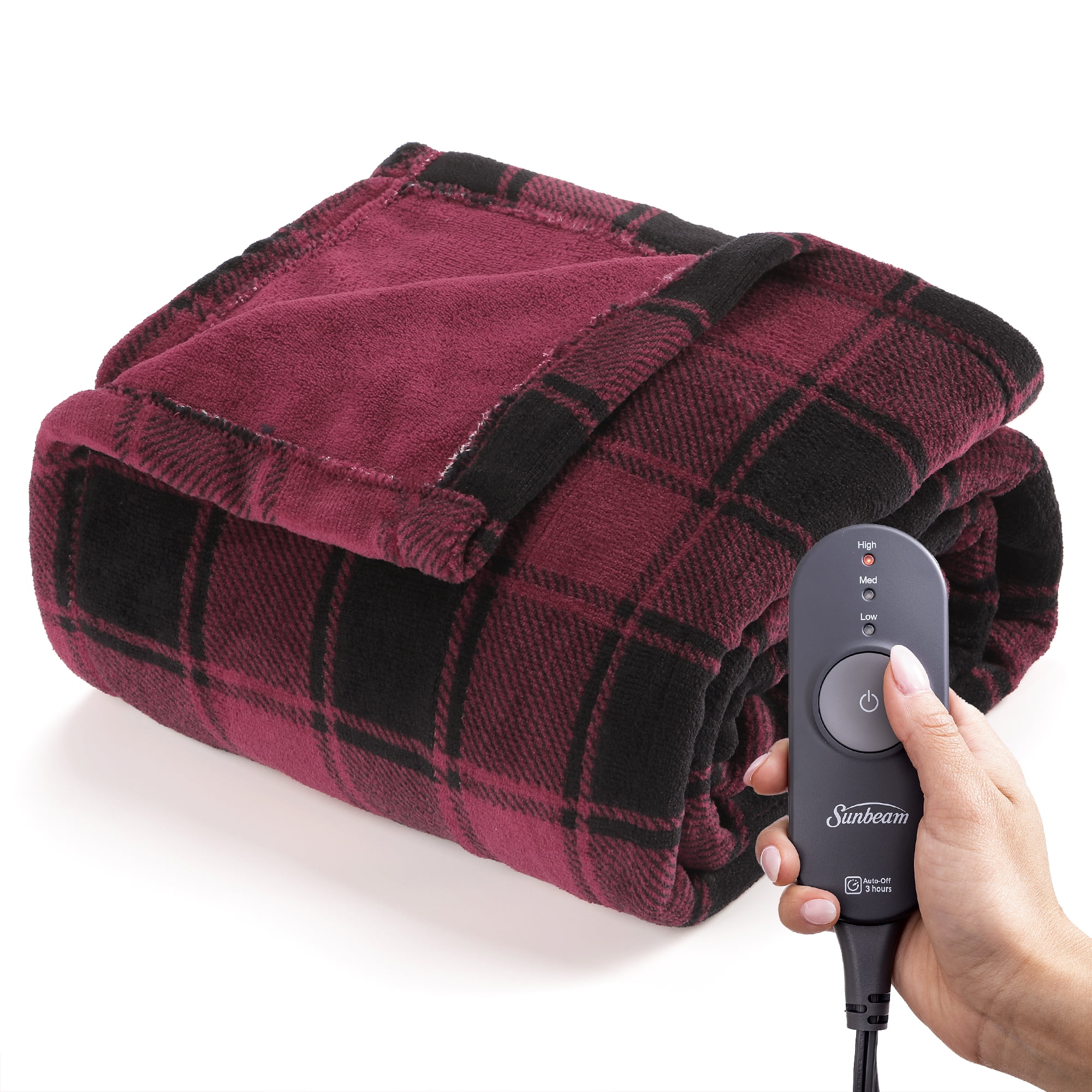 Sunbeam Heated Electric Throw Blanket, Microplush, Red Buffalo Checker ...