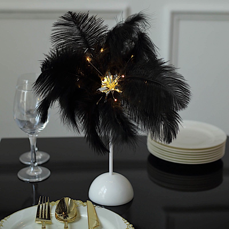 BalsaCircle 15 in Black Ostrich Feather LED Table Lamp Centerpiece ...