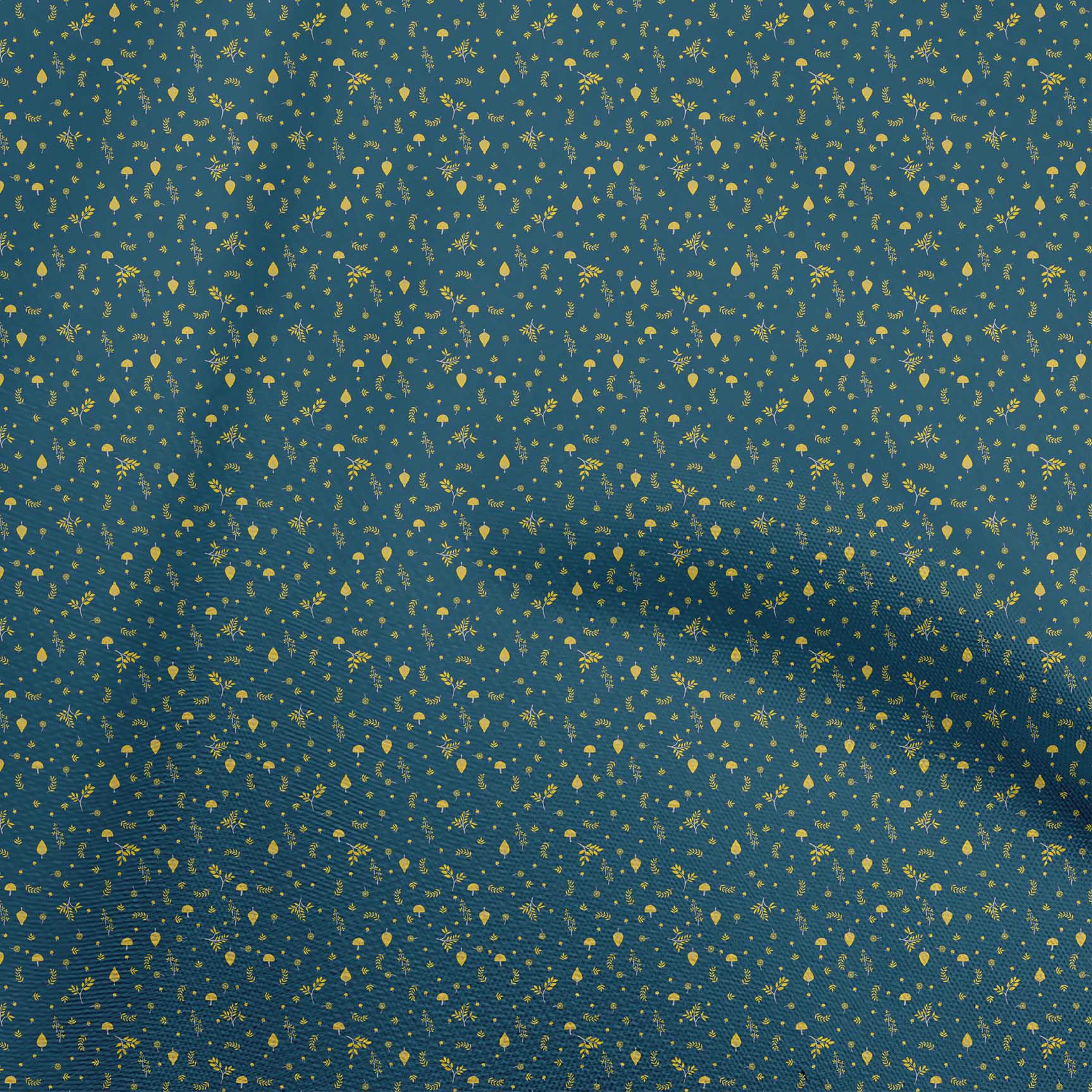 oneOone Cotton Poplin Teal Blue Fabric Leaves Sewing Material Print ...